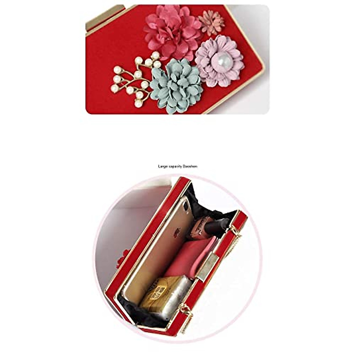 shiiriin | Women’s 3D Floral Black Velvet Clutch Purse Hand Bag | Handmade W/Pearl | Bridal Wedding Evening Formal Party | Crossbody