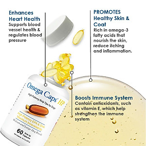 Omega-Caps High Potency Snip Tips for Medium to Large Breeds-Vet Formulated for Healthy Radiant Skin & Coat. Contains Omega 3 for Joint & Immune System Support, Easy to Dose, 60 Snip-tip Capsules