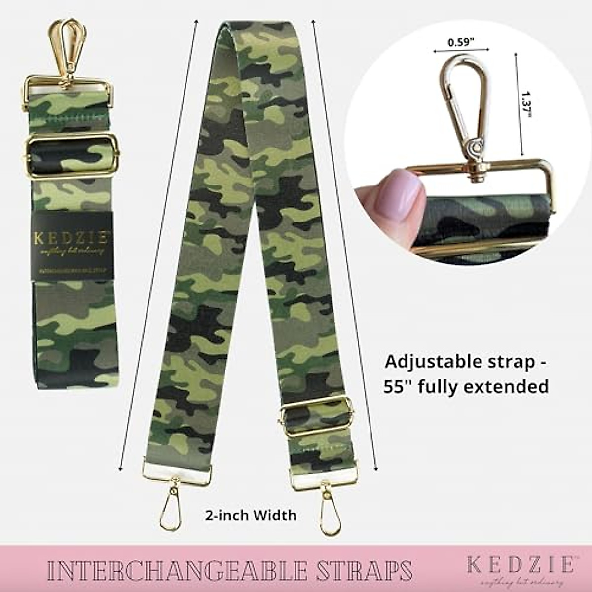 KEDZIE Interchangeable Adjustable Length 55” Handbag Purse Strap Replacement 2-inch Wide Guitar Style Crossbody Strap - Golden Hour