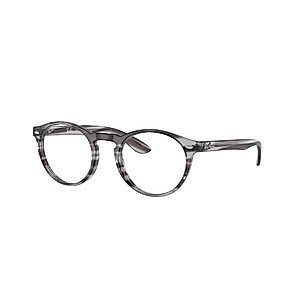Ray-Ban RX5283 Round Prescription Eyewear Frames, Striped Grey/Demo Lens, 49 mm
