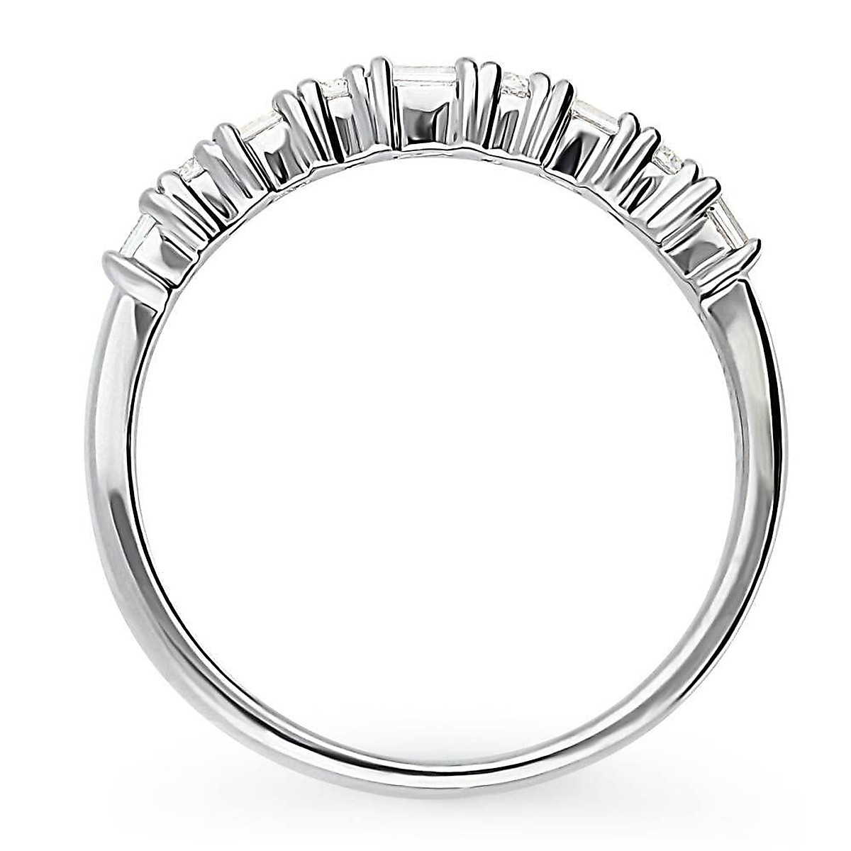 BERRICLE Sterling Silver Art Deco Wedding Rings Cubic Zirconia CZ Anniversary Half Eternity Ring for Women, Rhodium Plated Size 8