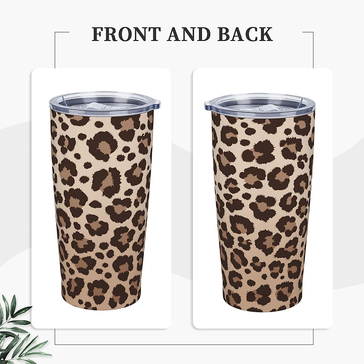 CHASOEA Leopard Tumbler 20oz Leopard Stainless Steel Insulated Tumblers with Lid and Straw Brown Travel Coffee Mug Tea Wine Cups Water Bottle Leopard Gifts for Women Leopard Lover