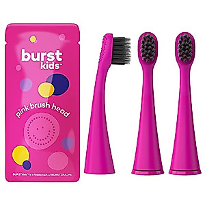 BURSTkids Electric Toothbrush Replacement Heads - Charcoal-Infused, Soft Bristles for Deep Clean, Stain Removal, Healthy Smile and Fresh Breath, 3PK, Pink