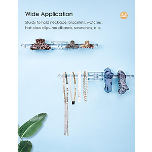 Heesch Headband Holder, Bracelet Holder, Claw Clip Organizer, Acrylic Necklace Holder, Hat Rack for Baseball Caps, Wall Mount Jewelry Holder for Bracelets, Watches, Headbands, Hair Ties (2-Pack)