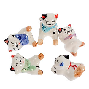 Hemoton 5pcs Chopsticks Rests，Cute Cat Chopsticks Rest Ceramic Chopsticks Holder Rack for Dinner Fork Spoon Knife Tableware