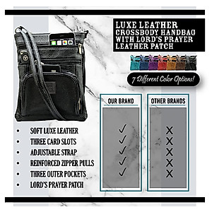 Steeltime Unisex Super Soft Leather Catholic Crossbody Bag with Lords Prayer Patch and Carrying Strap | Crossbody Purses for Women, Men