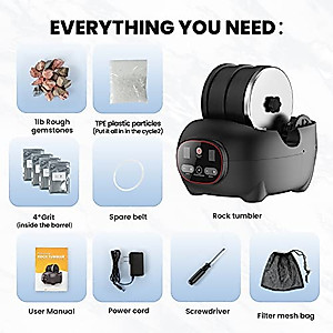 Professional Rock Tumbler for Adults and Kids, 3LB Large Capacity Rock Polisher, ,Ultra Durable Belt, Exclusive Reusable TPE Plastic Polish, 4 Polishing Grits，Christmas Hobby Projects gift for kids