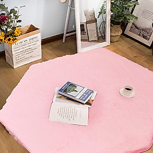 WERSHOW Hexagon Coral Rug - Ultra Soft Carpet for Princess Castle Playhouse Bedroom Length 55" Girls Anti-Slip Bottom Play Mat Indoor and Outdoor Fun(Pink)