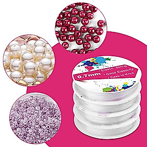 4 Rolls Elastic Stretch Thread for Bracelets, Transparent Beading String with 2 Sizes Big Eye Bead Needles and Needle Bottle, Clear Stretch Cord Thread for Jewelry Bracelet Necklace Making Wire(0.7mm)