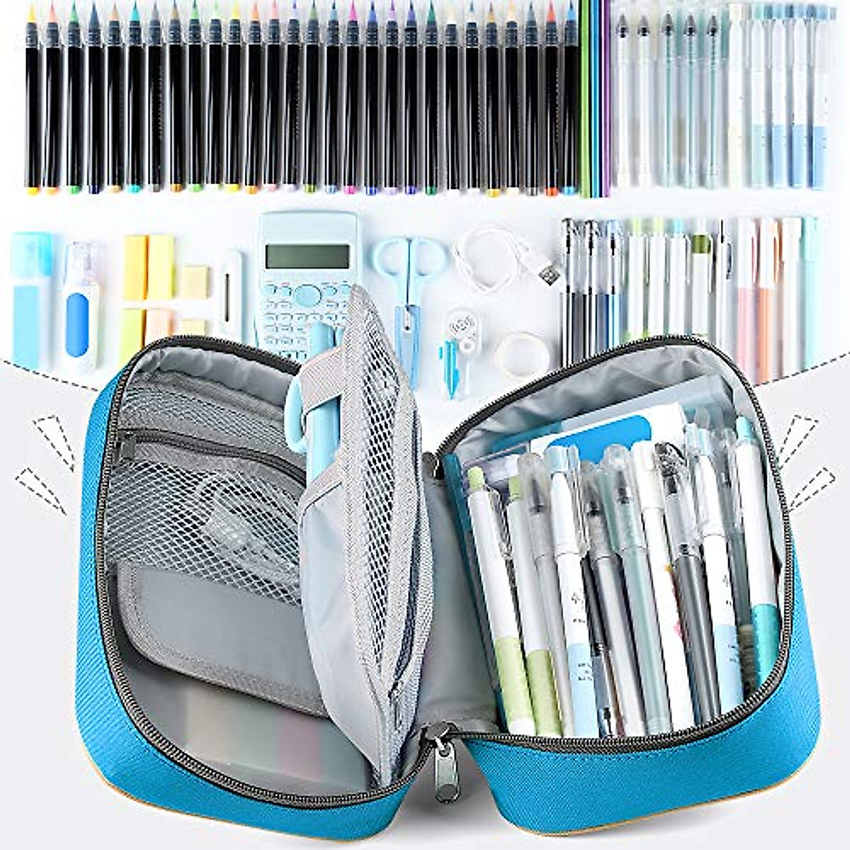 TTVALLEY Portable Pencil Case Large Capacity Pencil Pouch Pen Bag for Girl Boy Men Women (Blue)
