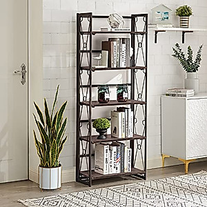 VECELO 5 Tier Bookshelf, Industrial Tall Bookcase with Metal Frames,Modern Standing Storage Rack Shelf Organizer for Home and Office,Dark Brown 24 x 12 x 62 inches