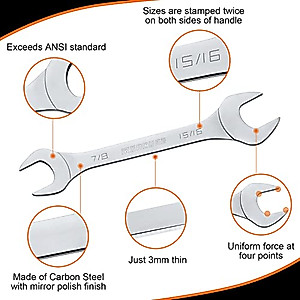 ironcube Super Thin Wrench Set, 8-Piece, SAE, 1/4 to 1-1/16, Double Open End, Slim Wrench Set With Rolling Pouch For Auto Repairs in Tight Spaces.
