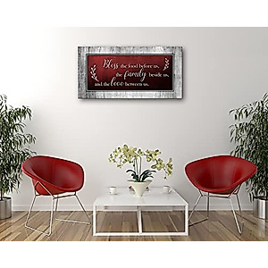 Inspirational Wall Art Painting | Christian Quote Canvas Wall Art Dining Room | Red Wall Decor Living Room | Wooden Framed Canvas | Rustic Home Decor Farmhouse | Bless The Food Before Us,Ready To Hang 24"X 48"