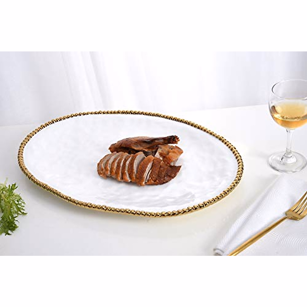 Pampa Bay Porcelain Large Oval Thanksgiving, Christmas, Hannukah, and Holiday and Party Serving Platter (White and Gold)