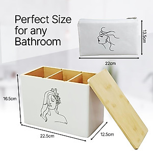 prime sell - Tampon Holder for Bathroom Wooden Farmhouse, Tampon Organizer with Makeup Pouch and Lid, 3-Compartment Feminine Product Organizer - Lady Stuff Box for Bathroom Decor Accessories