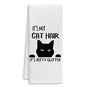 It’s Not Cat Hair It’s Kitty Glitter Hand Towels Kitchen Towels Dish Towels,Funny Black Cat Kitty Decor Towels,Cat Lovers Cat Mom Girls Women Gifts