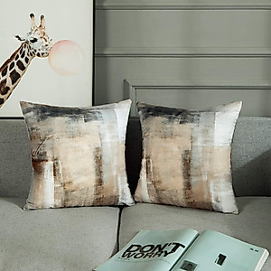 Britimes Throw Pillow Covers Modern Home Art Decor, 18 x 18 Inches Set of 2 Pillow Cases Decorative, Abstract Oil Painting Pillowcases for Bedroom, Living Room, Taupe Tan Grey Brown Beige
