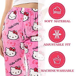 TONYOPT Anime Pajamas for Women Girls Cute Cartoon Cat Print Flannel Christmas Halloween Kawaii Casual Sleep Pajama Pants(M,Rose red)
