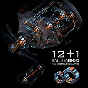 Lixada Fishing Reels Baitcasting Compact Baitcaster Fishing Reel Super Smooth with 27.6LB Carbon Fiber Drag 12+1Ball Bearings 6.3:1 Gear Ratio High Speed Reel for Fishing Saltwater Freshwater