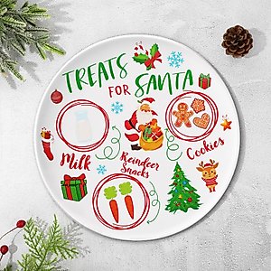 AnyDesign Dear Santa Cookie Plate Round Christmas Plastic Santa Treat Tray Decorative Xmas Eve Treat Serving Boards Cute Plate Platter Mat for Sharing Snack Cookie Milk, 10 Inch