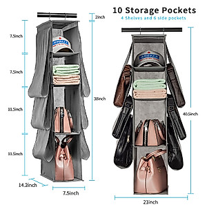 REGELETO Purse Organizer for Closet with 10 Pockets, Breathable Handbag Organizer Storage for Handbags Purses, Clothes and Other Accessories (Grey)