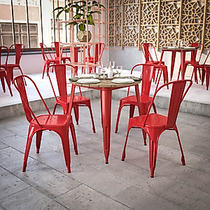 Flash Furniture Declan Commercial Outdoor Dining Table, All Weather Poly Resin Top with Steel Base, 30" Round, Brown/Red