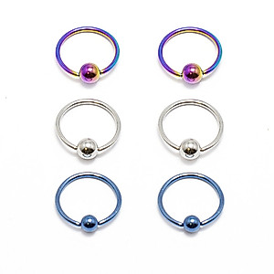 BodyJewelryOnline Captive Bead Ring 6pc 18G Anodized Titanium Nose Lip Ear Cartilage Septum CBR