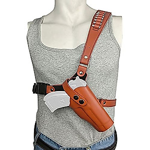 Leather Shoulder Holster, Adjustable Chest Holster Gun Harness Holster with 7 Bullet Holes for Men Women (Black)