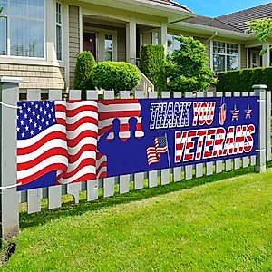Fovths Thank You Veterans Banner Large 120 x 20 Inches American Patriotic Flag Veterans Day Decoration for Memorial Day Veterans Day Heroes Theme Party Supplies