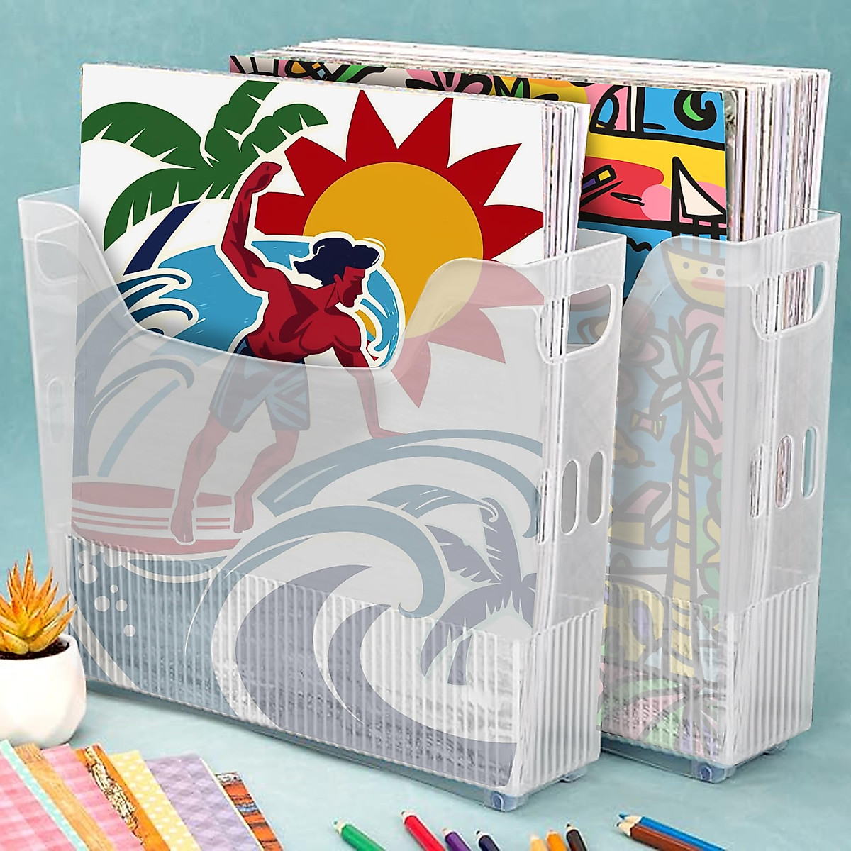 dndsim 4PCS 12x12 Paper Storage, Scrapbook Paper Storage With Wheels, Scrapbook Paper Storage, 12x12 Paper Storage Organizer, for Holding 12" X 12" Papers, Scrapbook, Vinyl Paper, Card Stock