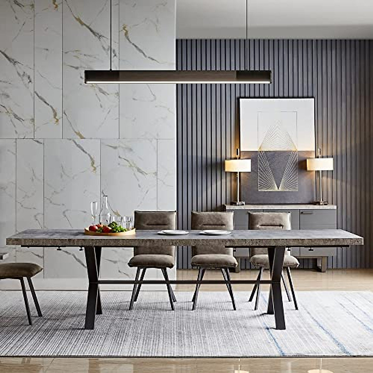 Acanva Expandable Dining Table for 6-8 Seat, Modern Rectangle Design with Extension Leaf for Kitchen Restaurant, Thicker Top and Carbon Steel Pedestal, 74.9''(+40)Wx37''Dx30''H, Dark Grey