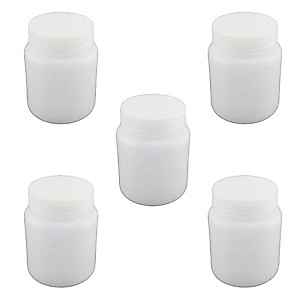 Othmro 5Pcs 300ml Plastic Bottles, Lab Cylindrical Chemical Reagent Bottle, Wide Mouth Laboratory Reagent Bottle, Sample Sealing Liquid Storage Container for Food Store White