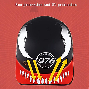 Vintage Baseball Cap Motorcycle Helmet, Men's Women's Summer Cute Scooter Light Moped Half Helmet with Sun Visor, DOT Approved German Retro Style Skull Cap, Light Breathable Sunscreen -A-XL