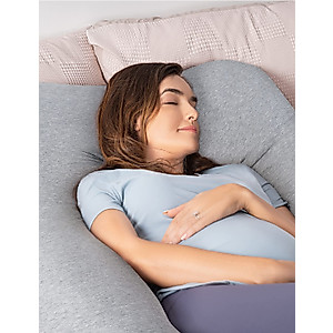 AngQi Pregnancy Pillows, U Shaped Pregnancy Body Pillow for Sleeping, 55 inch Maternity Pillow for Pregnant Women with Cooling Jersey Cover, Grey
