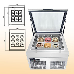 Kolice Commercial Tabletop Ice Cream Showcase Freezer, Countertop Ice Cream Display Freezer, Desktop Ice Cream Showcase with 9 Drums/6 Pans