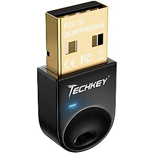 Techkey USB Bluetooth 4.0 Adapter Dongle for PC Laptop Computer Desktop Stereo Music, Skype Call, Keyboard, Mouse, Support All Windows 10 8.1 8 7
