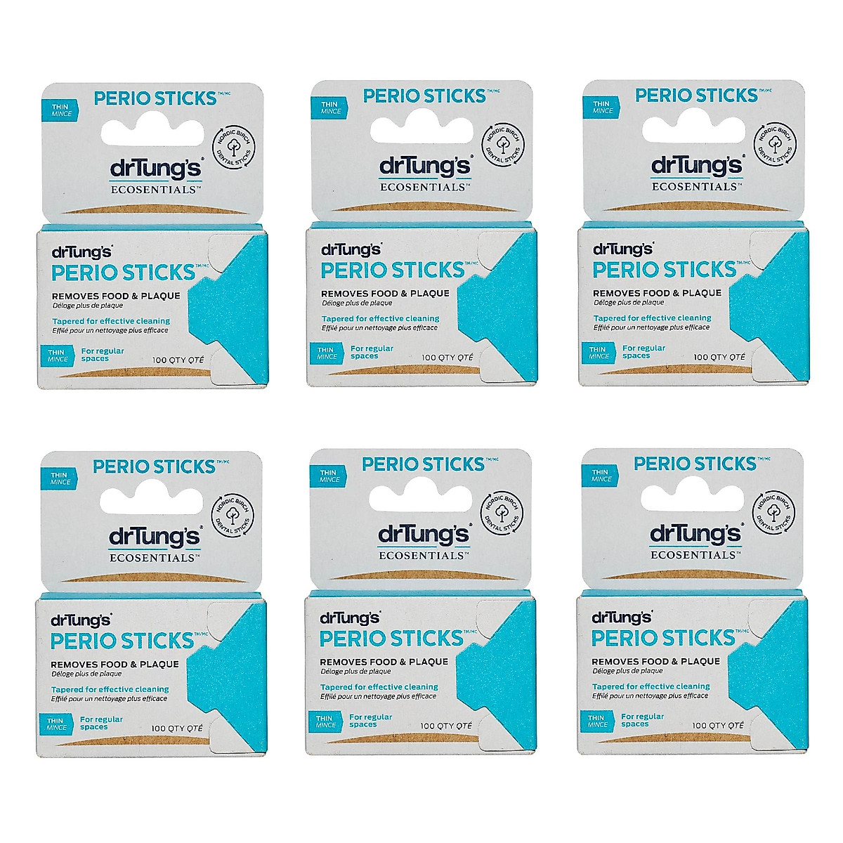 DrTung's Double-Sided Perio Sticks - Dental Sticks for Humans, Dental Floss Picks, Plaque Remover for Teeth, Dental Toothpicks, Dental Picks for Teeth Cleaning - Thin, 100 Count (Pack of 6)