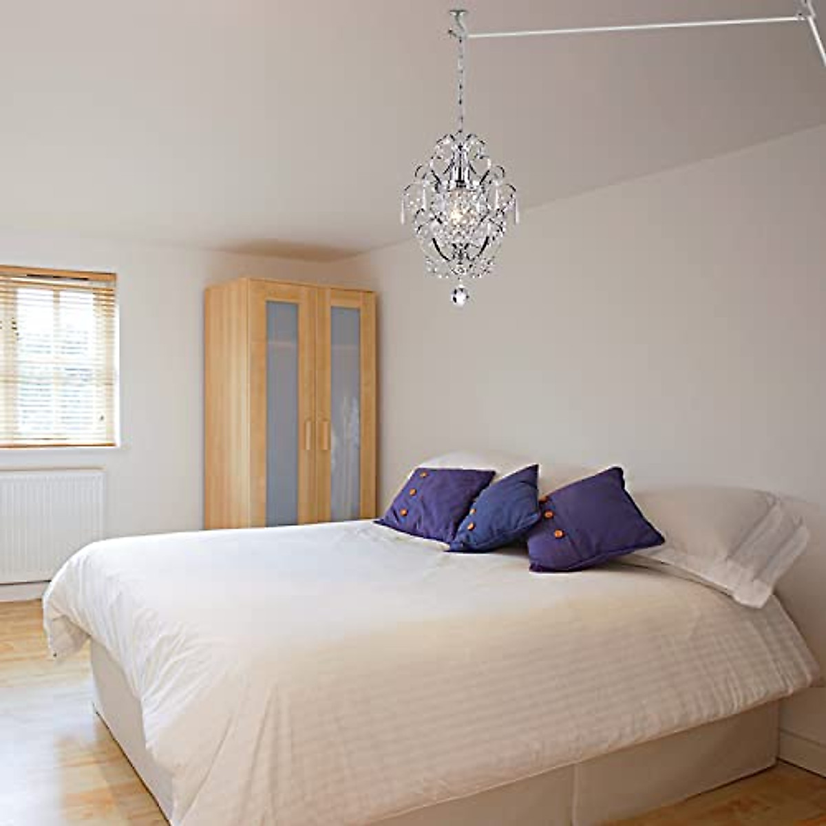 Plug in Pendant Lights with K9 Crystal，Hanging Lamp with 15Ft Clear Cord & On/Off Switch，Mini Chandelier for Closet Living Room Girls Room Bedroom Nursery