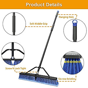 24 inches Push Broom Outdoor Heavy Duty Broom for Deck Driveway Garage Yard Patio Concrete Floor Cleaning-Blue