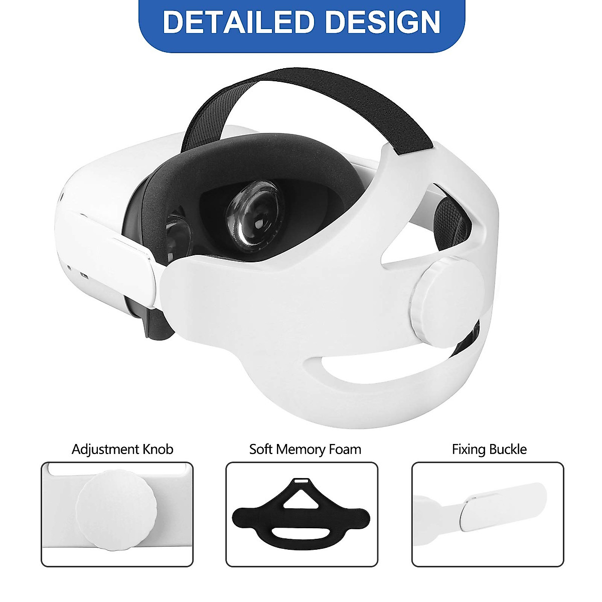 MASiKEN K6 Adjustable Replace Elite Head Strap for Oculus Quest 2, Enhanced Support and Comfort Head Pad Cushion,Reduce Head Pressure,Optimize Interface Fillet and Headstock Angle (White)