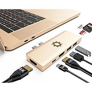 NOV8Tech USB C Hub Dual 4K HDMI Triple Display USB Hub 3.0 Adapter for MacBook Pro 2020/2019/2018/2017/2016 & MacBook Air 2020-2018, 7 in 2 Gold 100W USB C Dock, SD & Micro SD Reader, USB 3 & USB 2