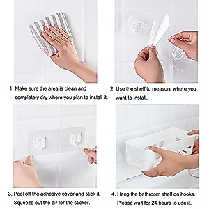 Laigoo 2 Pack Adhesive Bathroom Shelves Organizer Shower Caddy, Strong Plastic No Drilling Wall Shower Shelves Floating Shelf Vanity Organizer Basket(White)