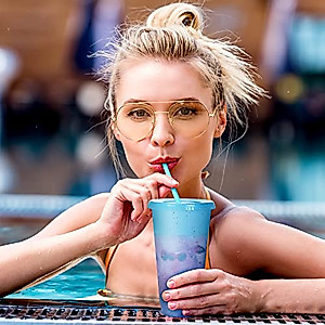 Honeydak Tumbler with Straw and Lid Bulk Water Bottle Iced Coffee Travel Mug Reusable Plastic Cups for Parties Birthdays 24-27 oz(Cute Colors,15 Pack)