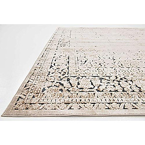 Unique Loom Chateau Collection Distressed, Textured, Vintage, Border, Rustic, Traditional Area Rug, 7 ft, Beige/Light Brown