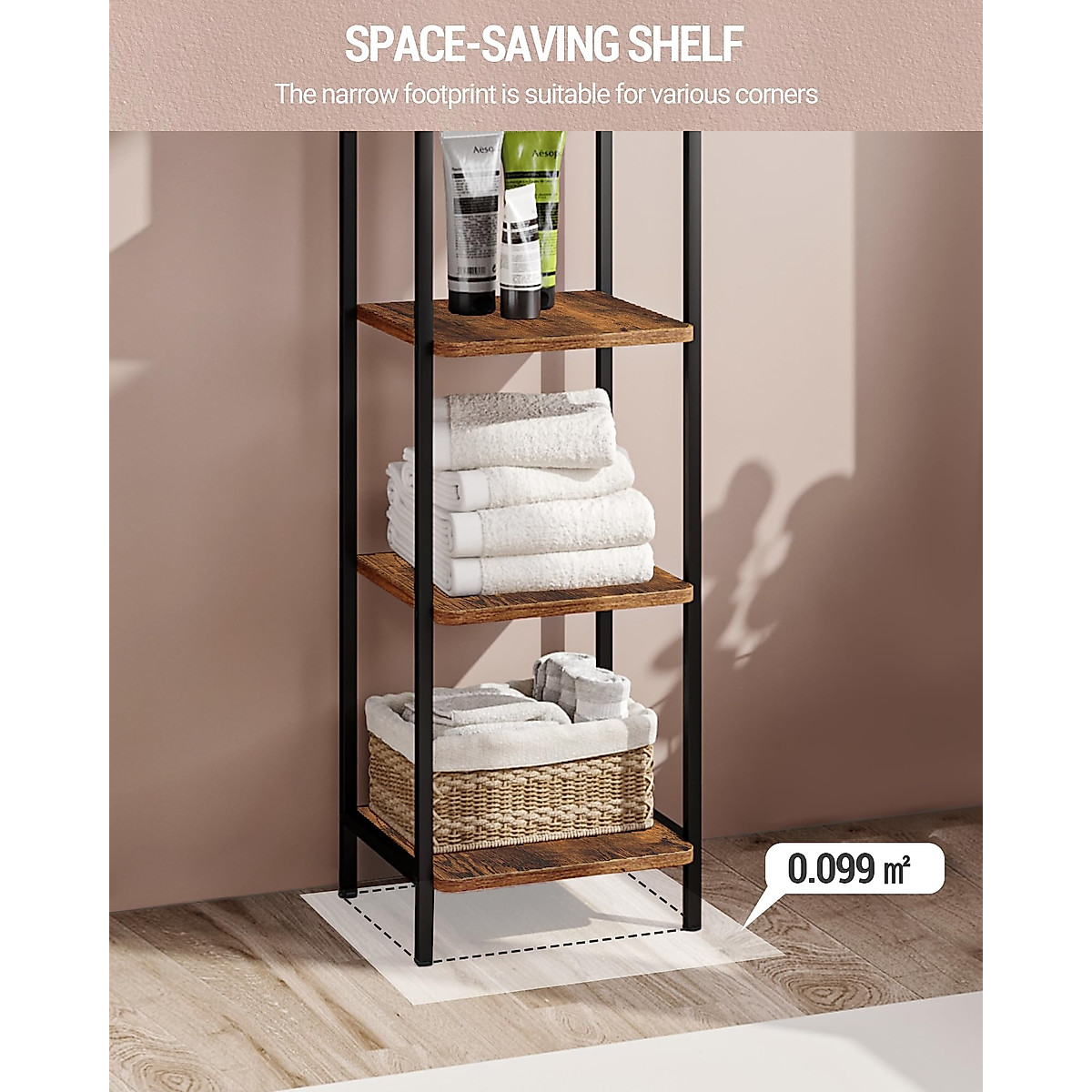 Hzuaneri Bookcase Bookshelf, Narrow Book Shelf, Industrial Corner Shelf Storage Organizer, Slim Shelving Unit for Home Office, Living Room, Bedroom, Kitchen, 6-Tier Rustic Brown and Black BC24601B