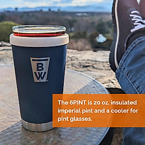 6PINT 6-in-1 Beverage Cooler | 20 oz. Imperial Pint Tumbler | Cooler for 12 to 24 oz. Plastic Cups | Cooler for 12 oz. Cans, Slim Cans, Bottles | Vacuum Insulated Stainless Steel (Navy Blue)