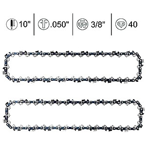 Opuladuo 2PC 10 Inch Chainsaw Chains, Replacement Chain for WORX WG309,10'' Chain for Sun Joe SWJ803E - 3/8'' .050'' 40 Drive Links