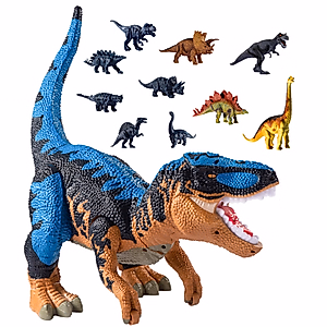 TEMI Large Dinosaur Toys for Kids Boys Toddlers 3 4 5 6 7 Years, Tyrannosaurus Dinosaur with Mist Spray, Light and Sound, Big Dinosaur Stored 4 Dinosaurs and 6 Small Dinosaurs Toys, Birthday Gifts