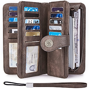 BOSTANTEN Womens Wallet Leather Large Capacity Wristlet Clutch Purse Credit Card Holder Coffee