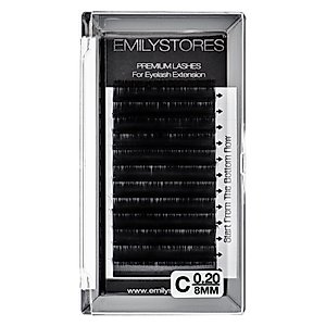 EMILYSTORES Eyelash Extensions 0.20mm Thickness C Curl 8mm Length Natural Looking Individual Volume Eyelashes For Lash Extensions(0.20,C,8mm)